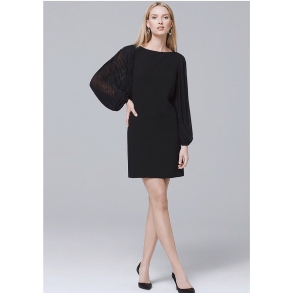 White House Black Market | Dresses | Whbm Petite Chiffon Sleeve Black ...
